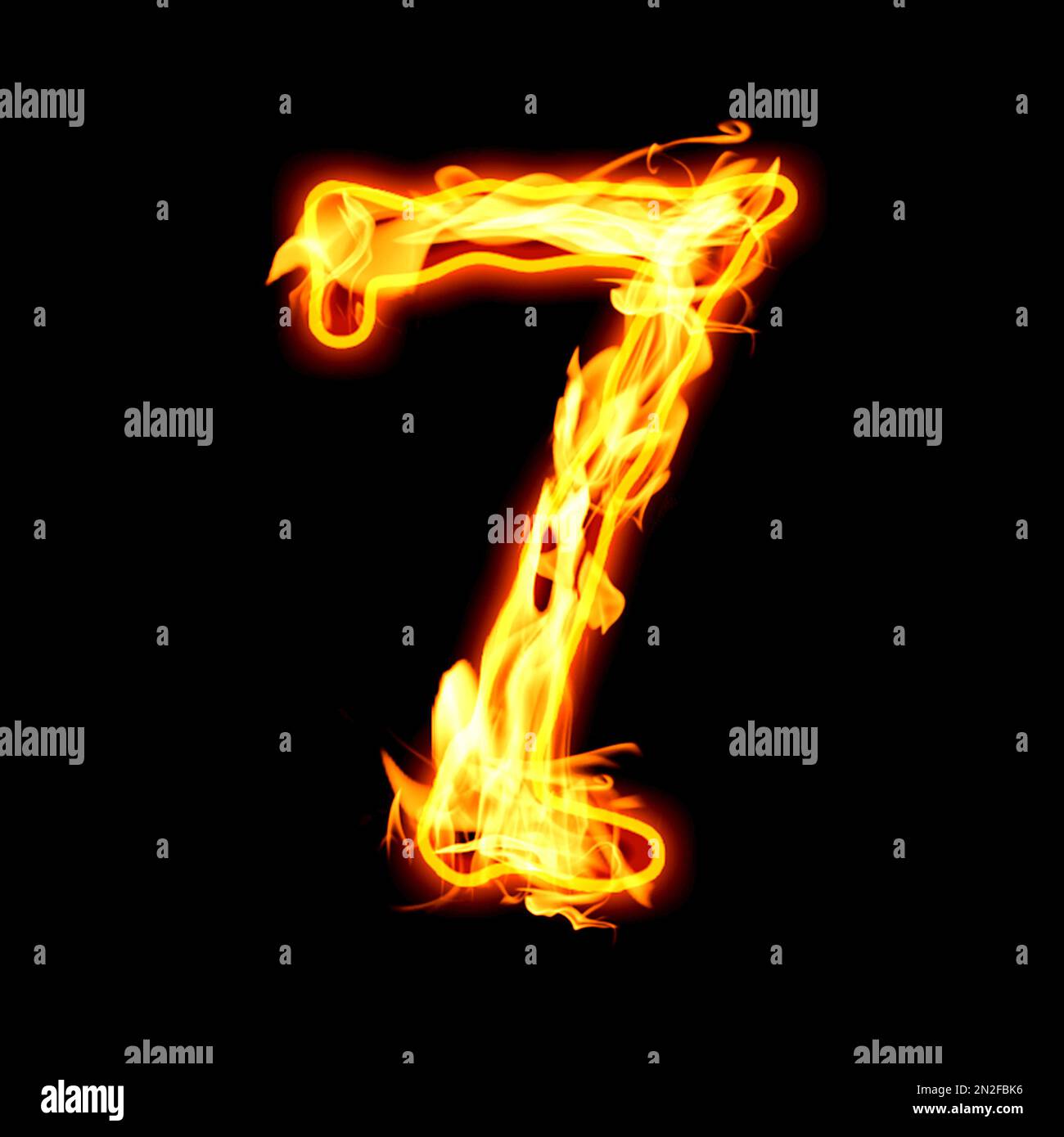 Flaming 7 on black background. Stylized number design Stock Photo - Alamy