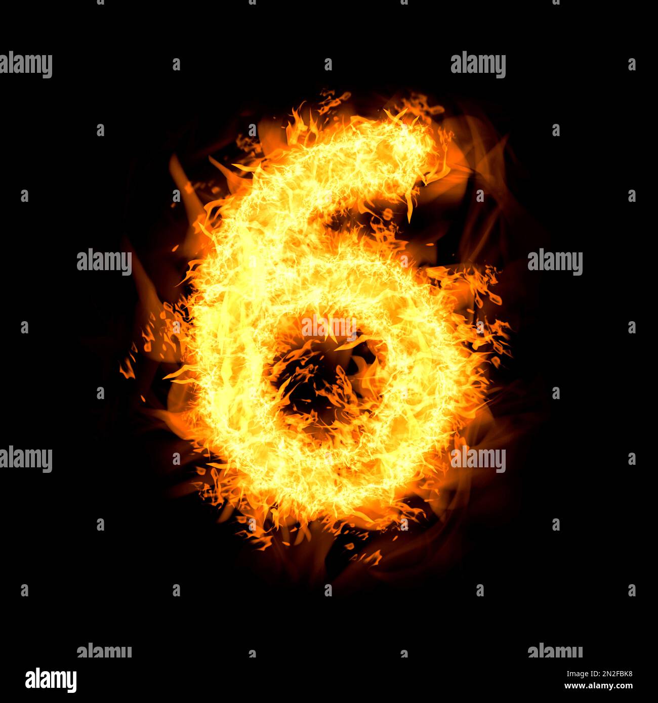 Flaming 6 on black background. Stylized number design Stock Photo - Alamy