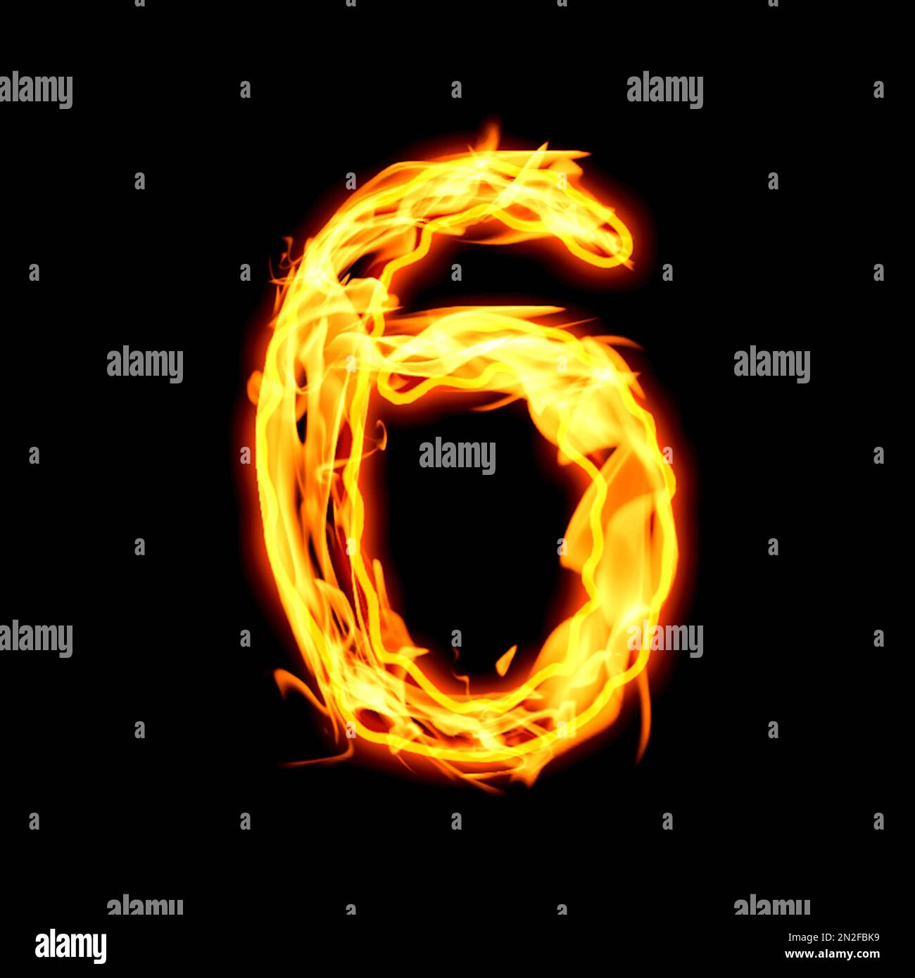 Flaming 6 on black background. Stylized number design Stock Photo - Alamy