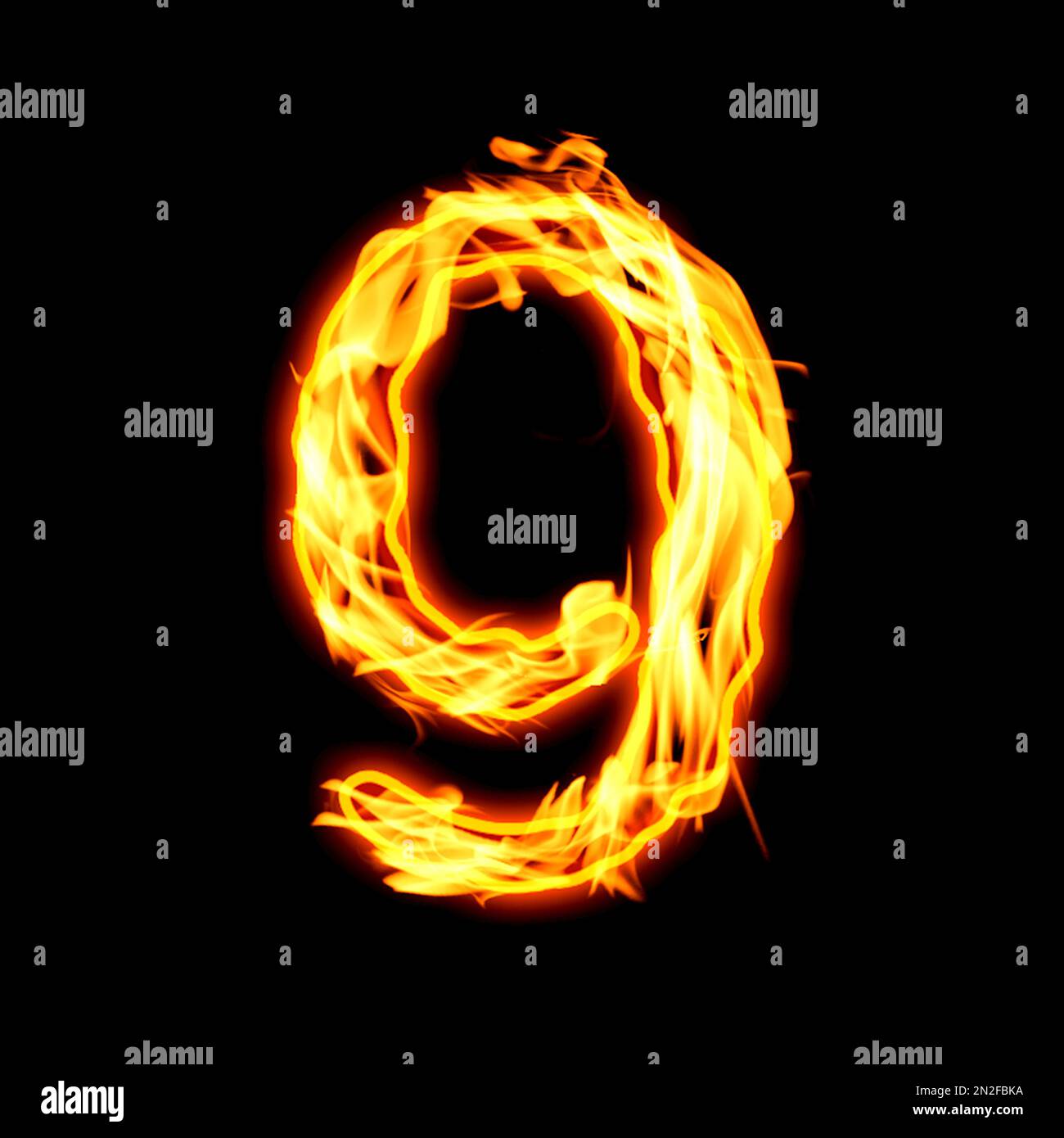 Flaming 9 on black background. Stylized number design Stock Photo - Alamy