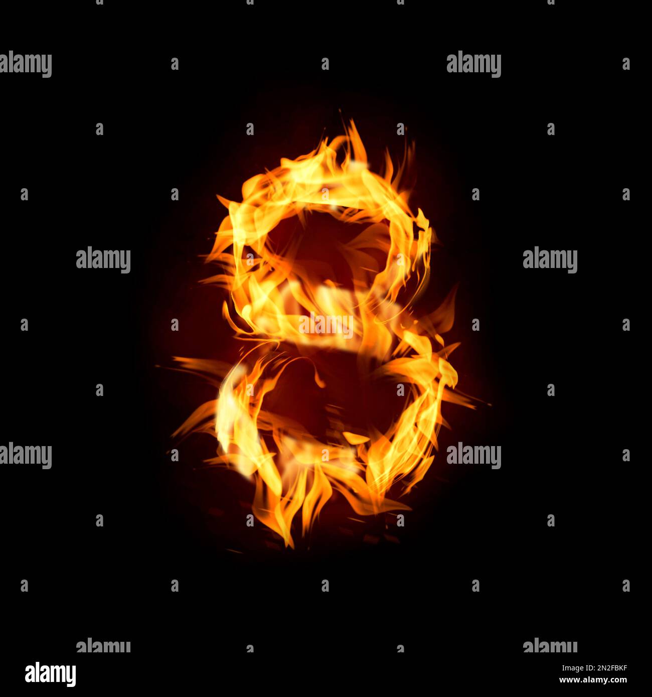 Flaming 8 on black background. Stylized number design Stock Photo - Alamy