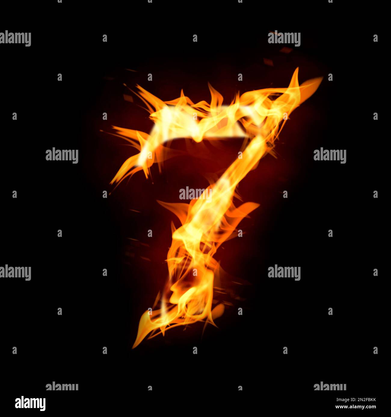 Flaming 7 on black background. Stylized number design Stock Photo - Alamy