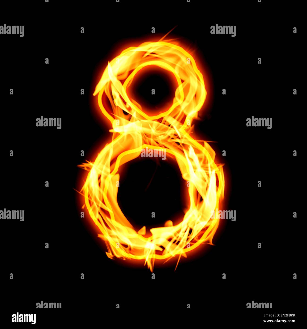 Flaming 8 on black background. Stylized number design Stock Photo - Alamy