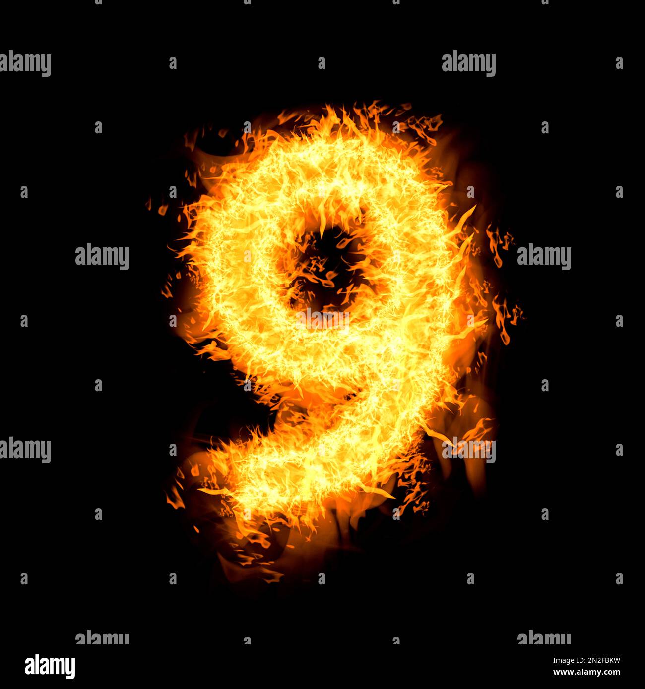 Flaming 9 on black background. Stylized number design Stock Photo - Alamy