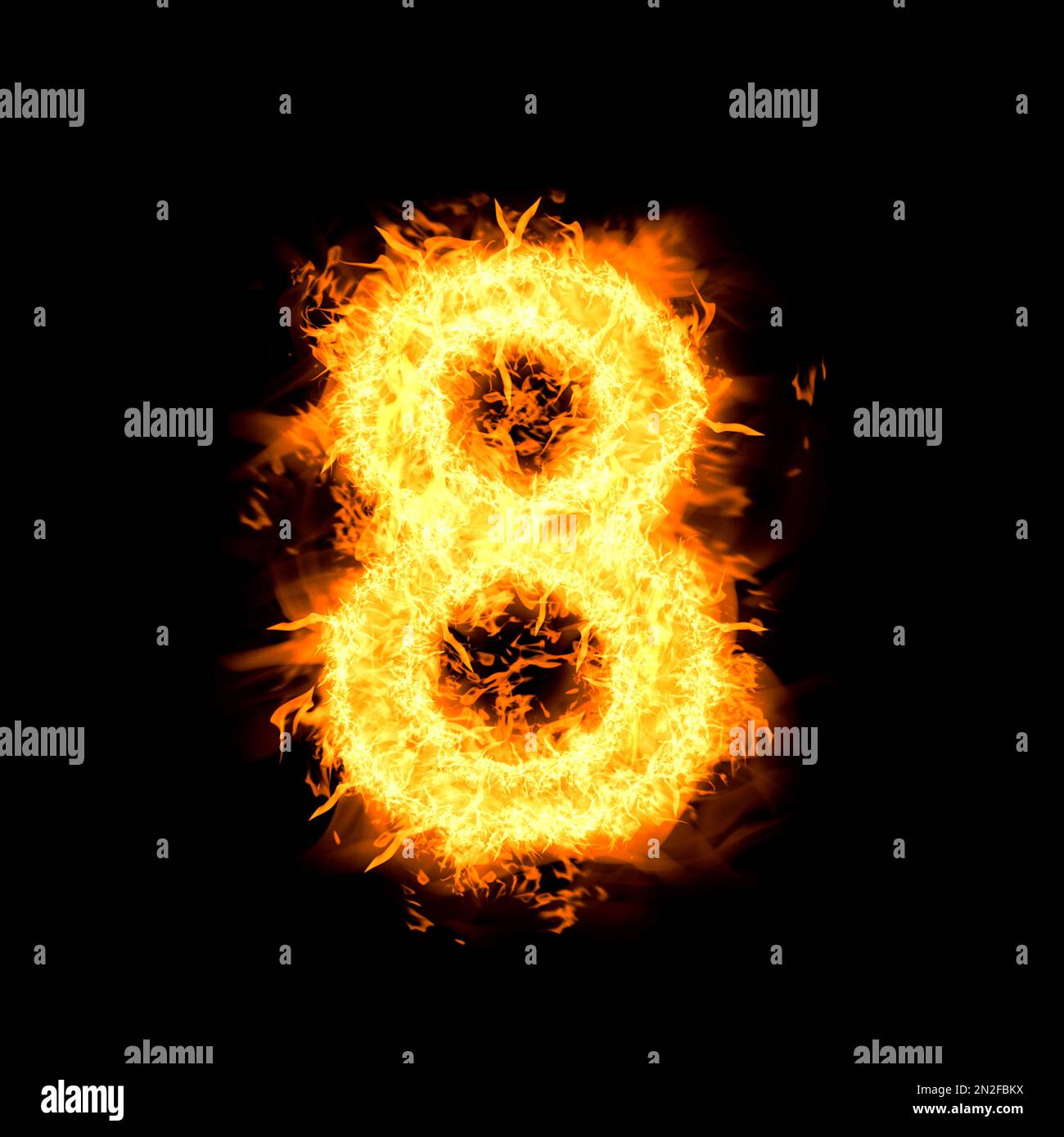 Flaming 8 on black background. Stylized number design Stock Photo - Alamy