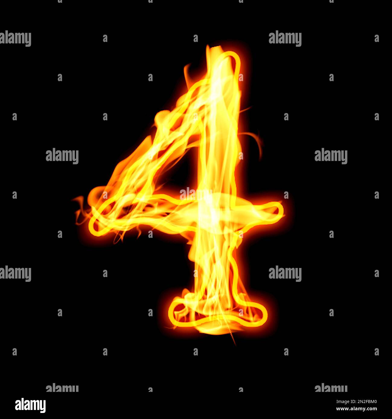 Flaming 4 on black background. Stylized number design Stock Photo - Alamy