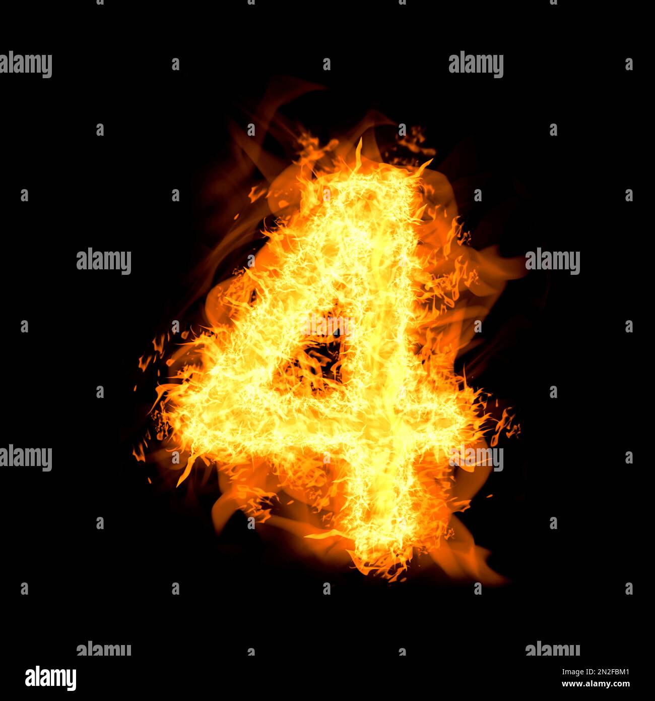 Flaming 4 on black background. Stylized number design Stock Photo - Alamy
