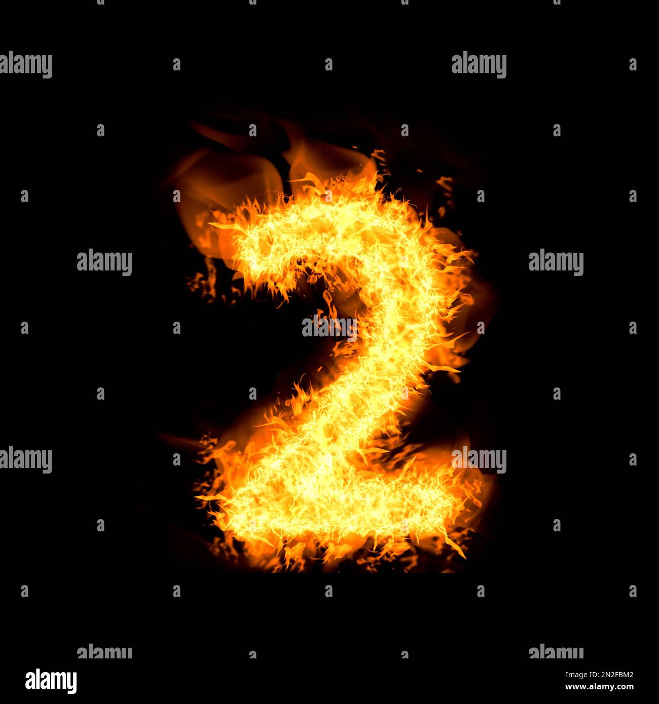 Flaming 2 on black background. Stylized number design Stock Photo - Alamy