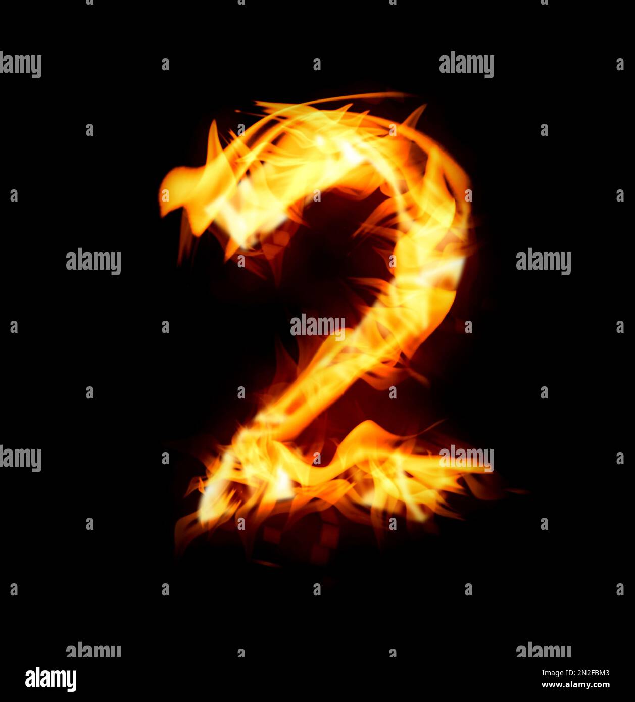 Flaming 2 on black background. Stylized number design Stock Photo - Alamy