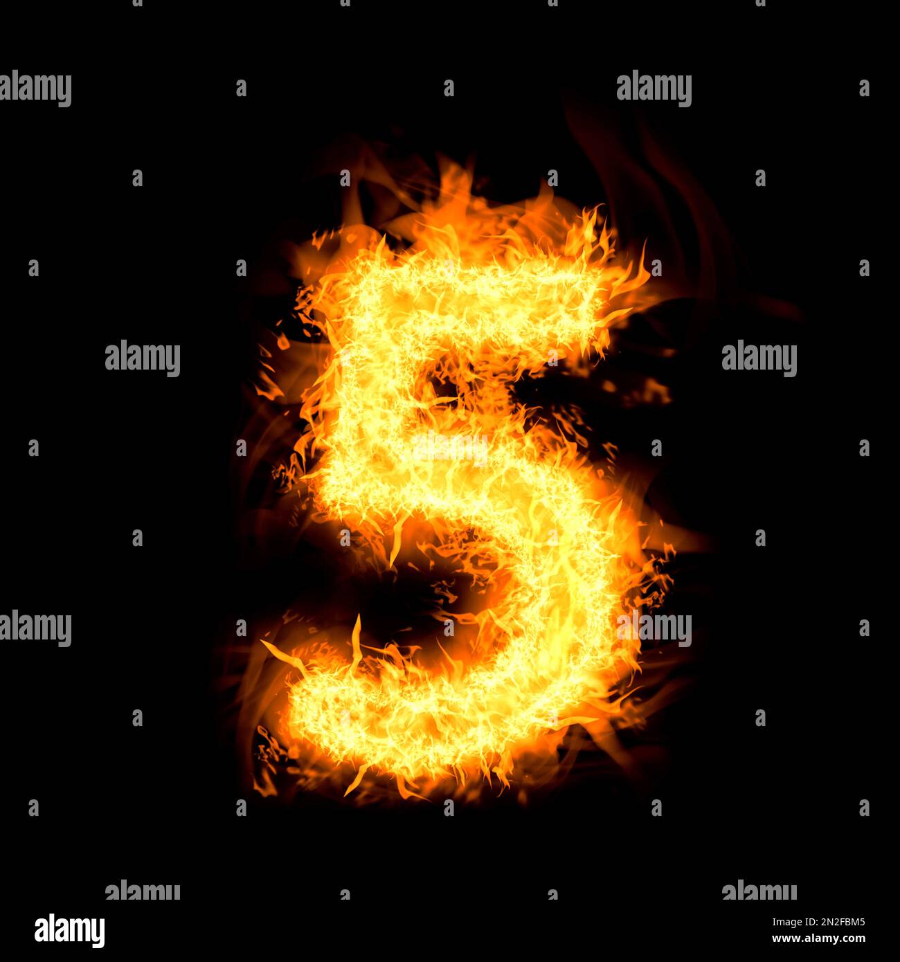 Flaming 5 on black background. Stylized number design Stock Photo - Alamy