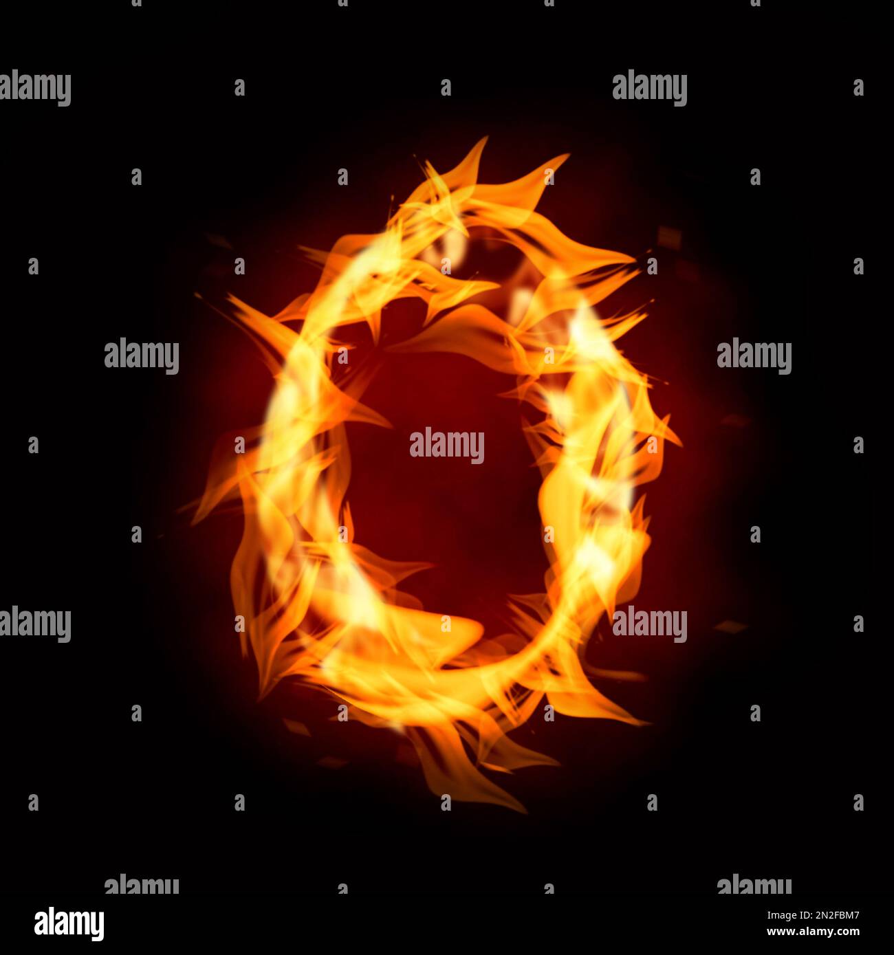 Flaming zero on black background. Stylized number design Stock Photo ...