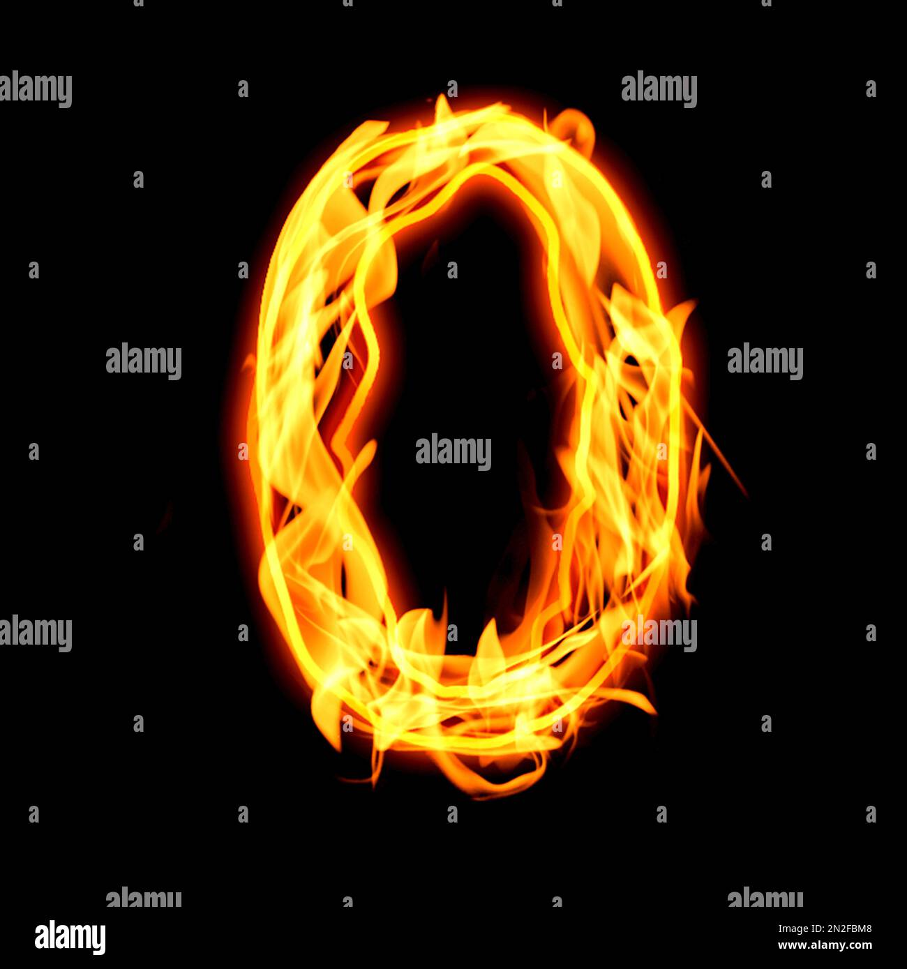 Flaming zero on black background. Stylized number design Stock Photo ...
