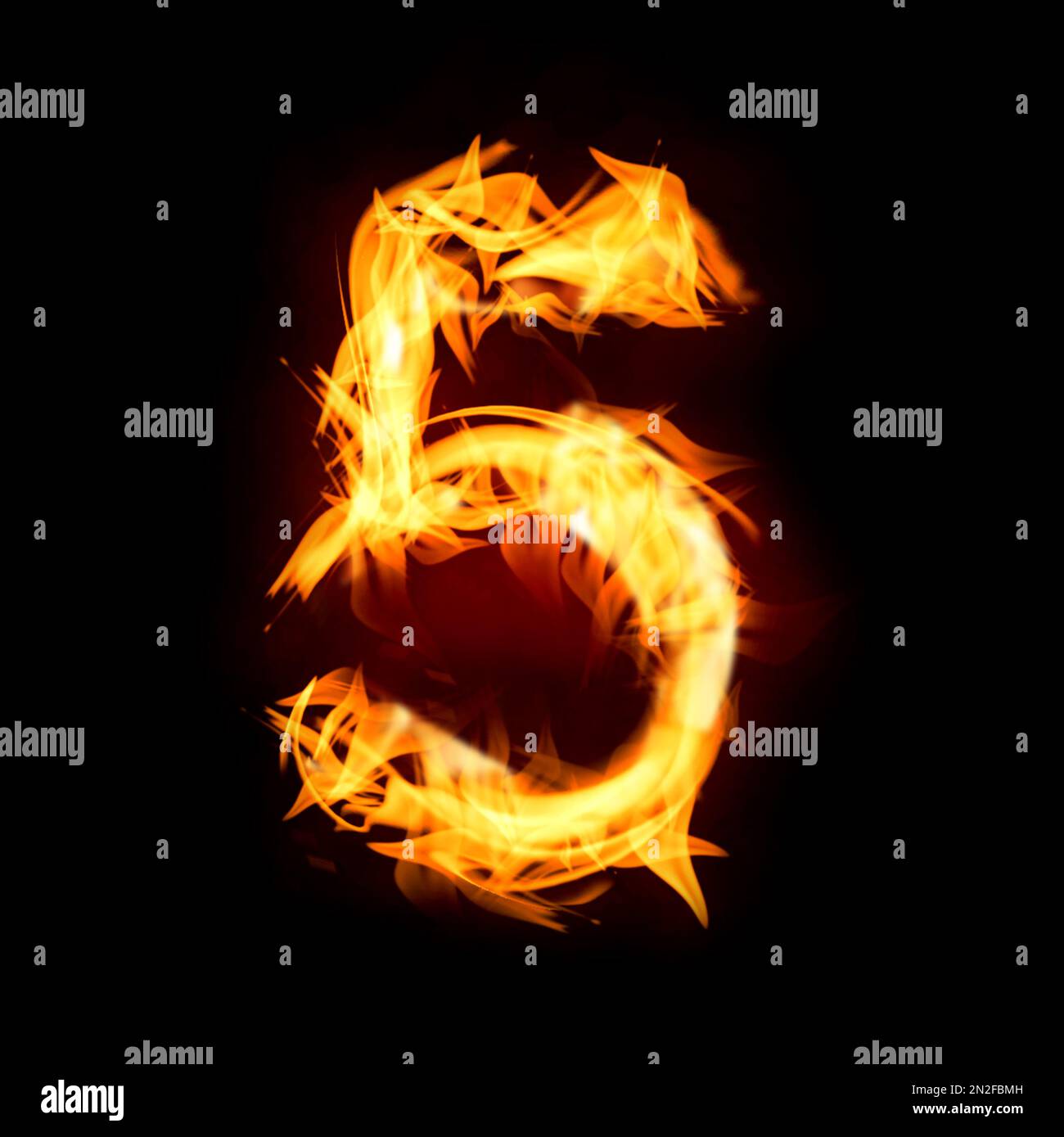Flaming 5 on black background. Stylized number design Stock Photo - Alamy