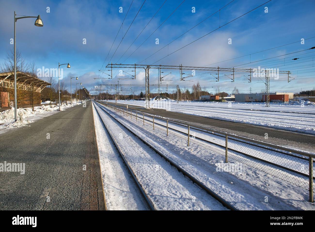 Snow rail track railway winter rail line station perspective hi-res ...