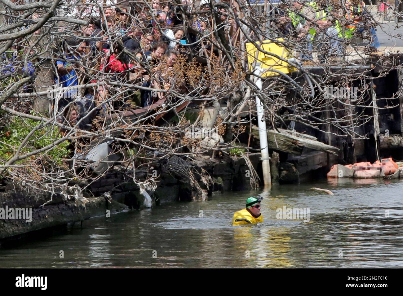 Clean-water advocate Christopher Swain enters the Gowanus Canal, in the ...