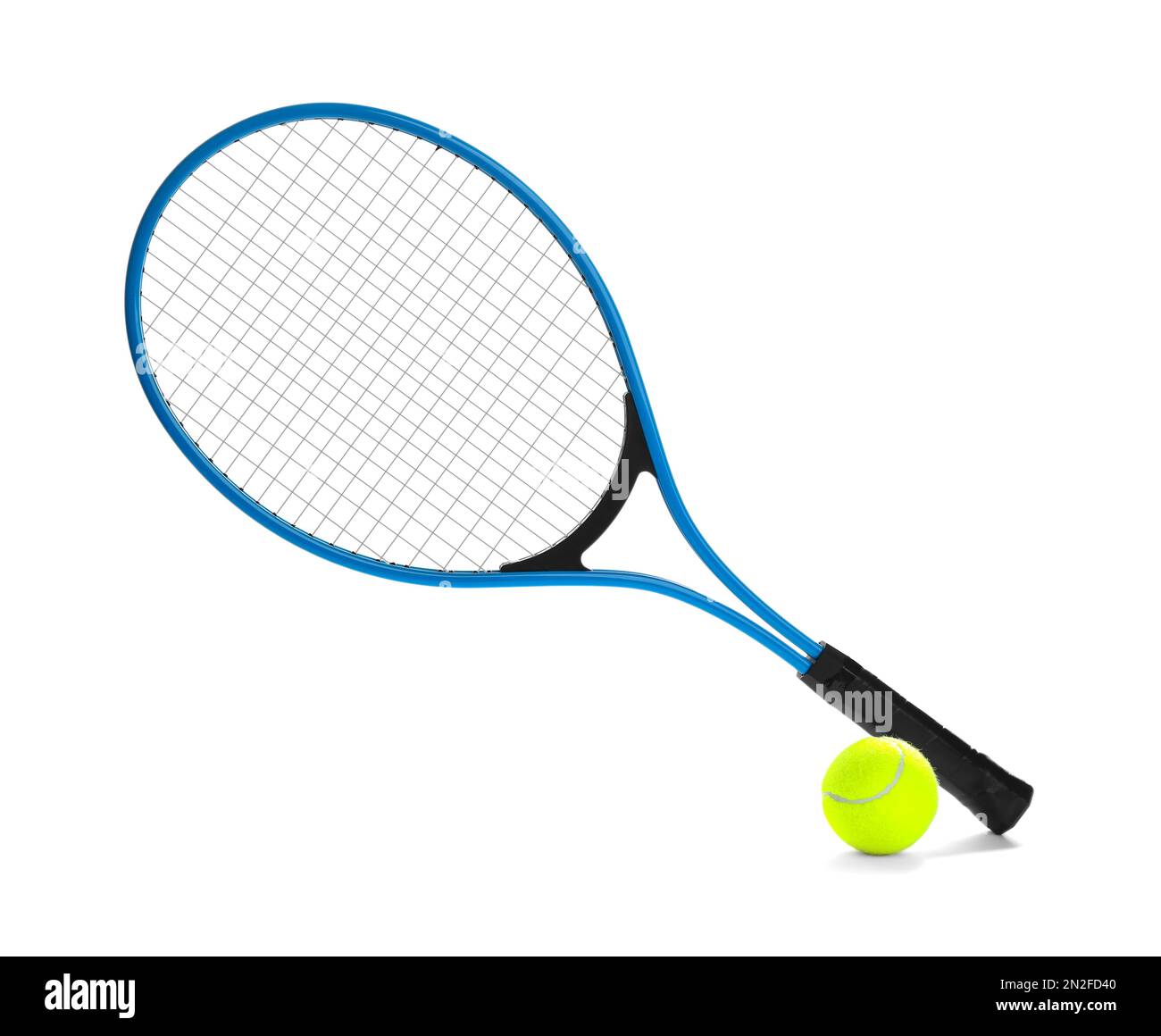 Tennis racket and ball on white background. Sports equipment Stock ...