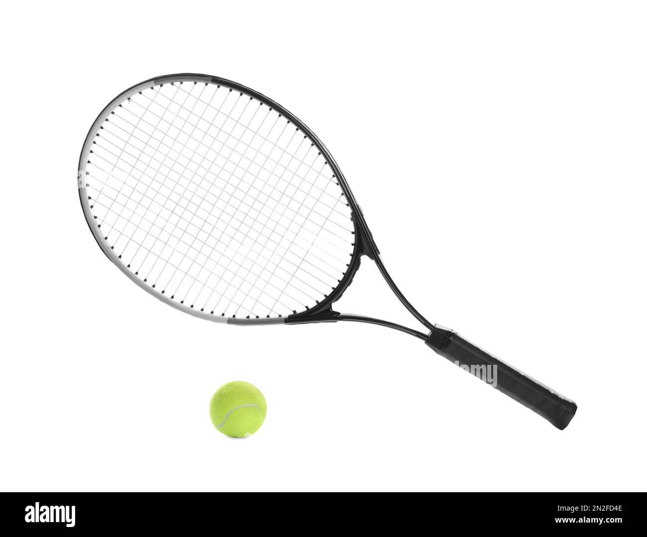 Tennis racket and ball on white background. Sports equipment Stock ...