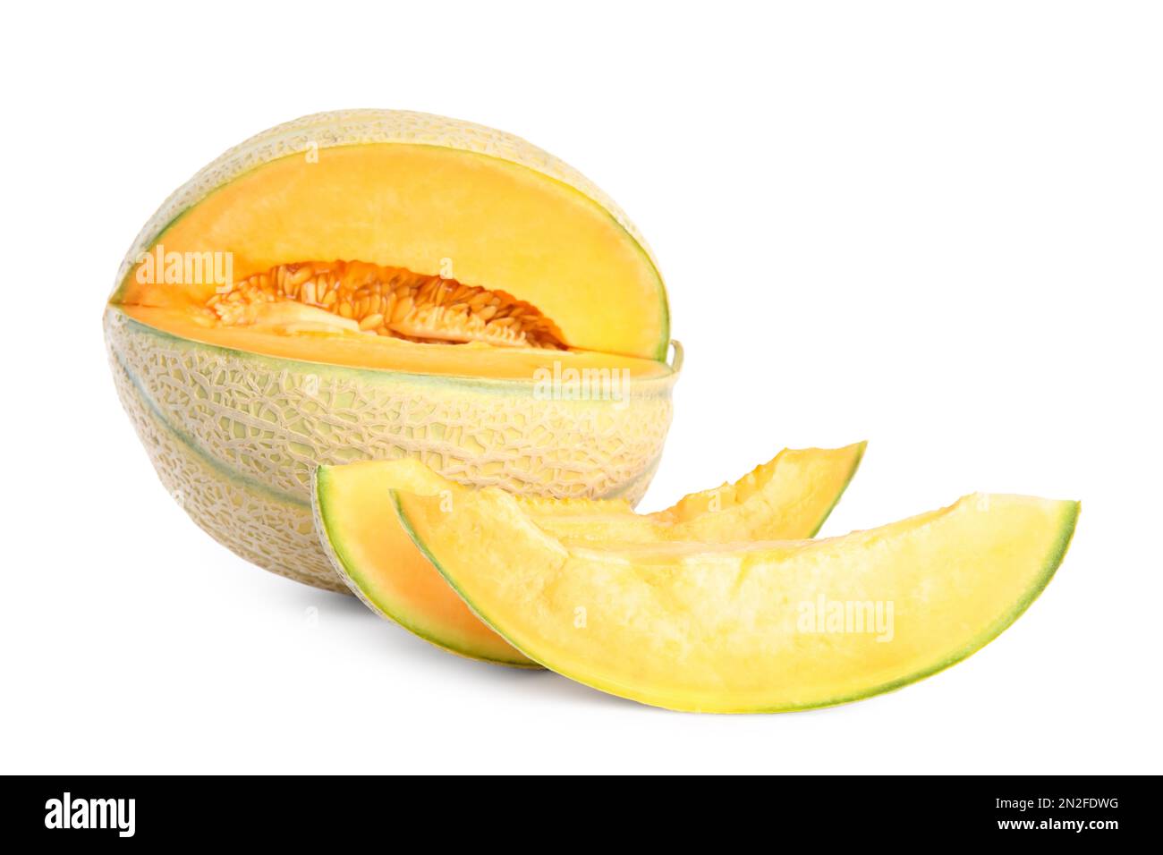 Tasty fresh cut melon isolated on white Stock Photo - Alamy