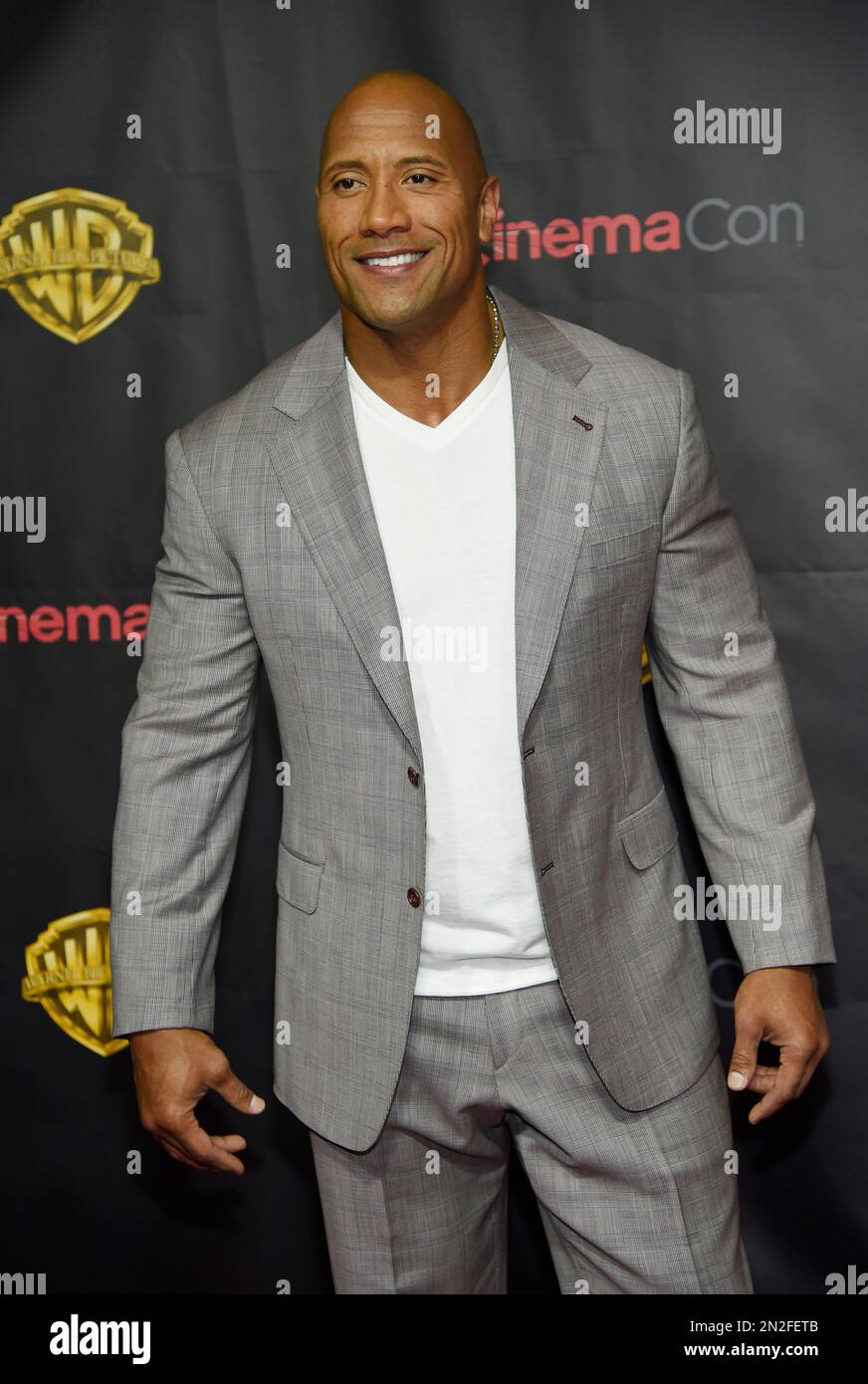 Dwayne Johnson, a cast member in the upcoming film "San Andreas," poses ...