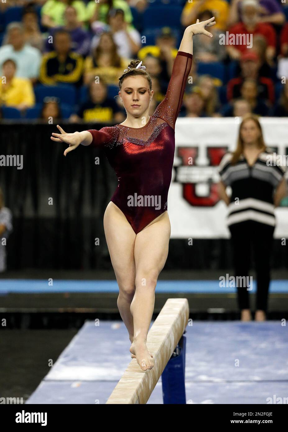 Oklahoma's Chayse Capps competes on the balance beam during the NCAA ...