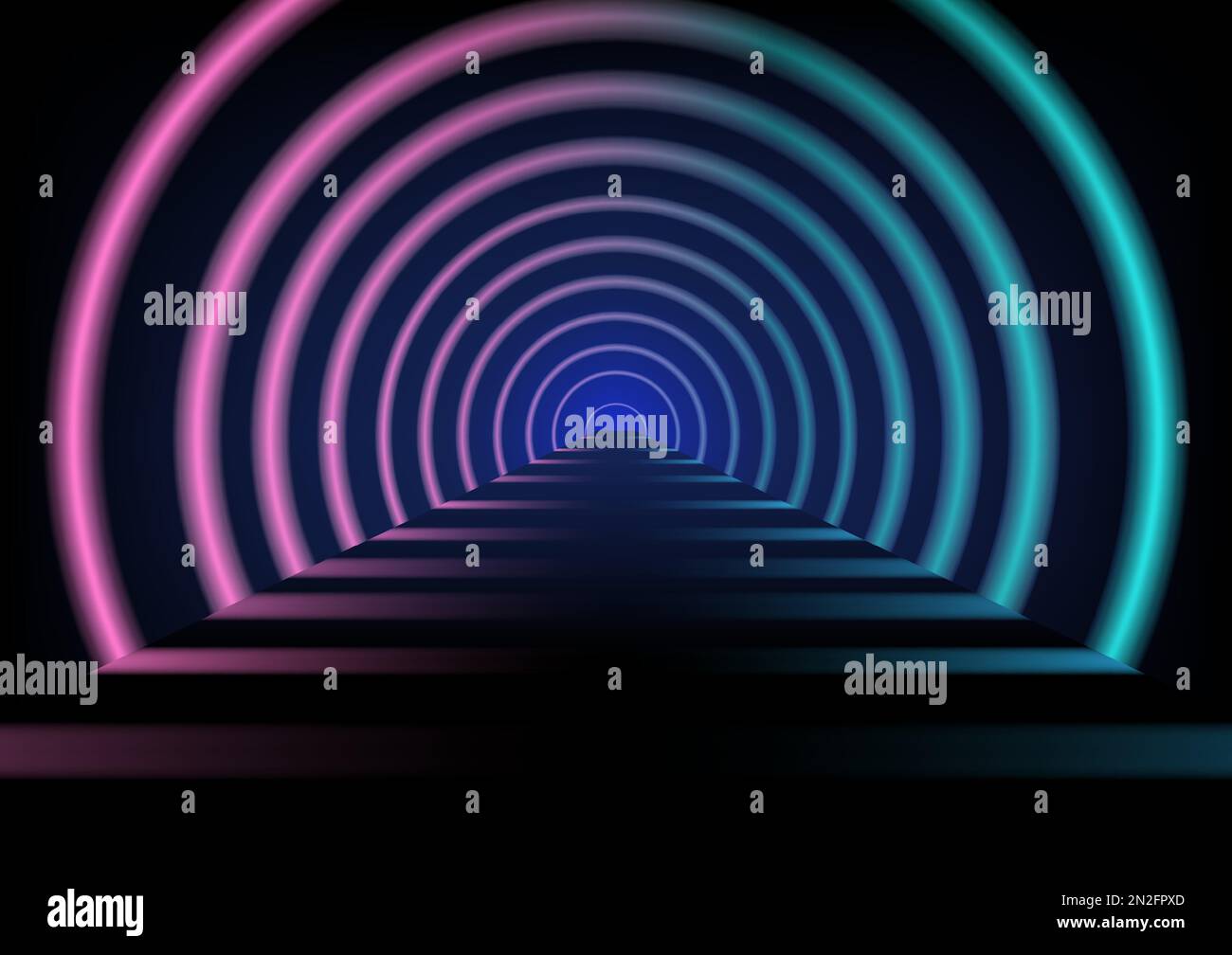 Abstract neon background with circular beam lights . Vector ...