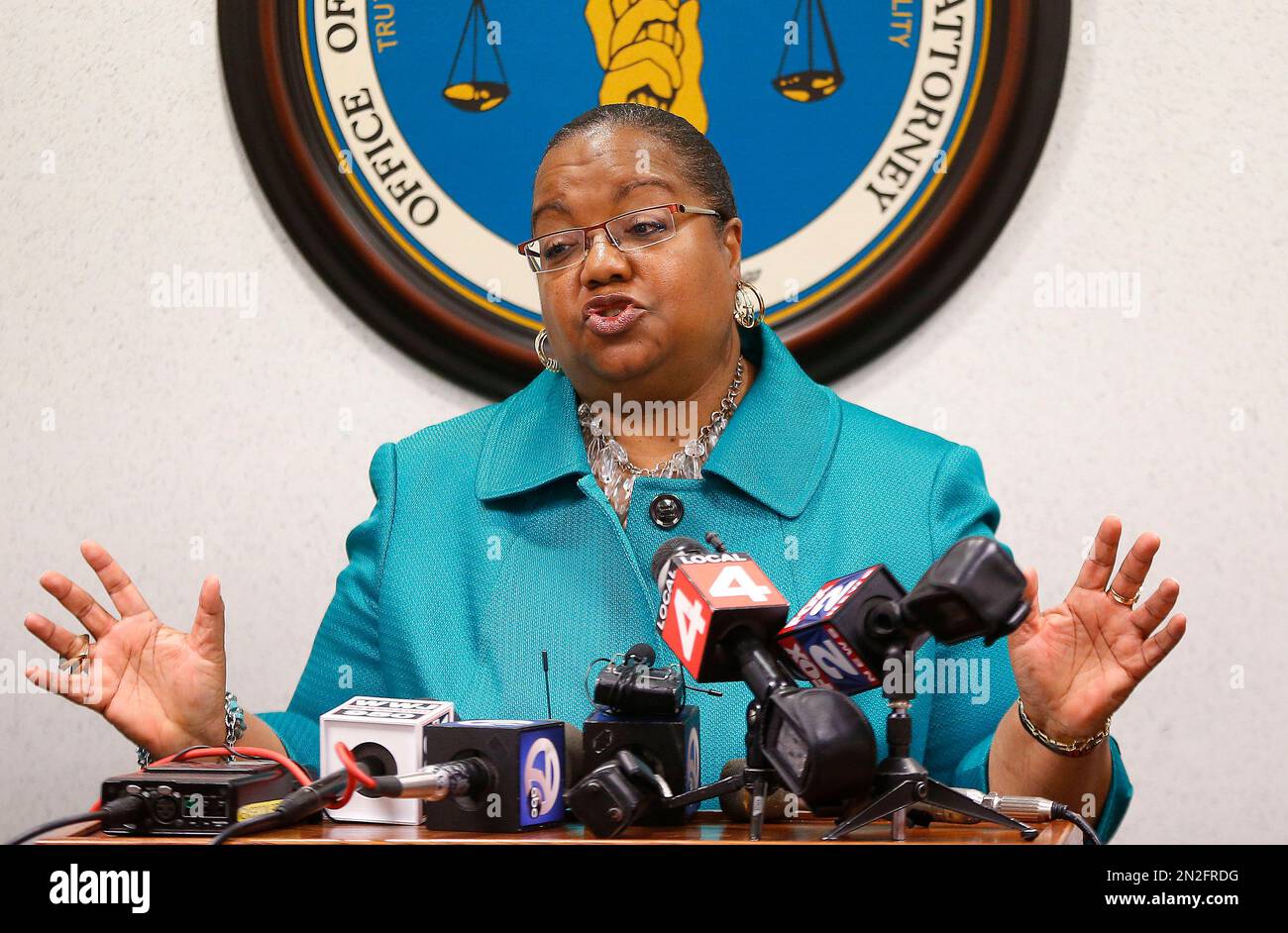 Wayne County Prosecutor Kym Worthy speaks during a news conference in ...