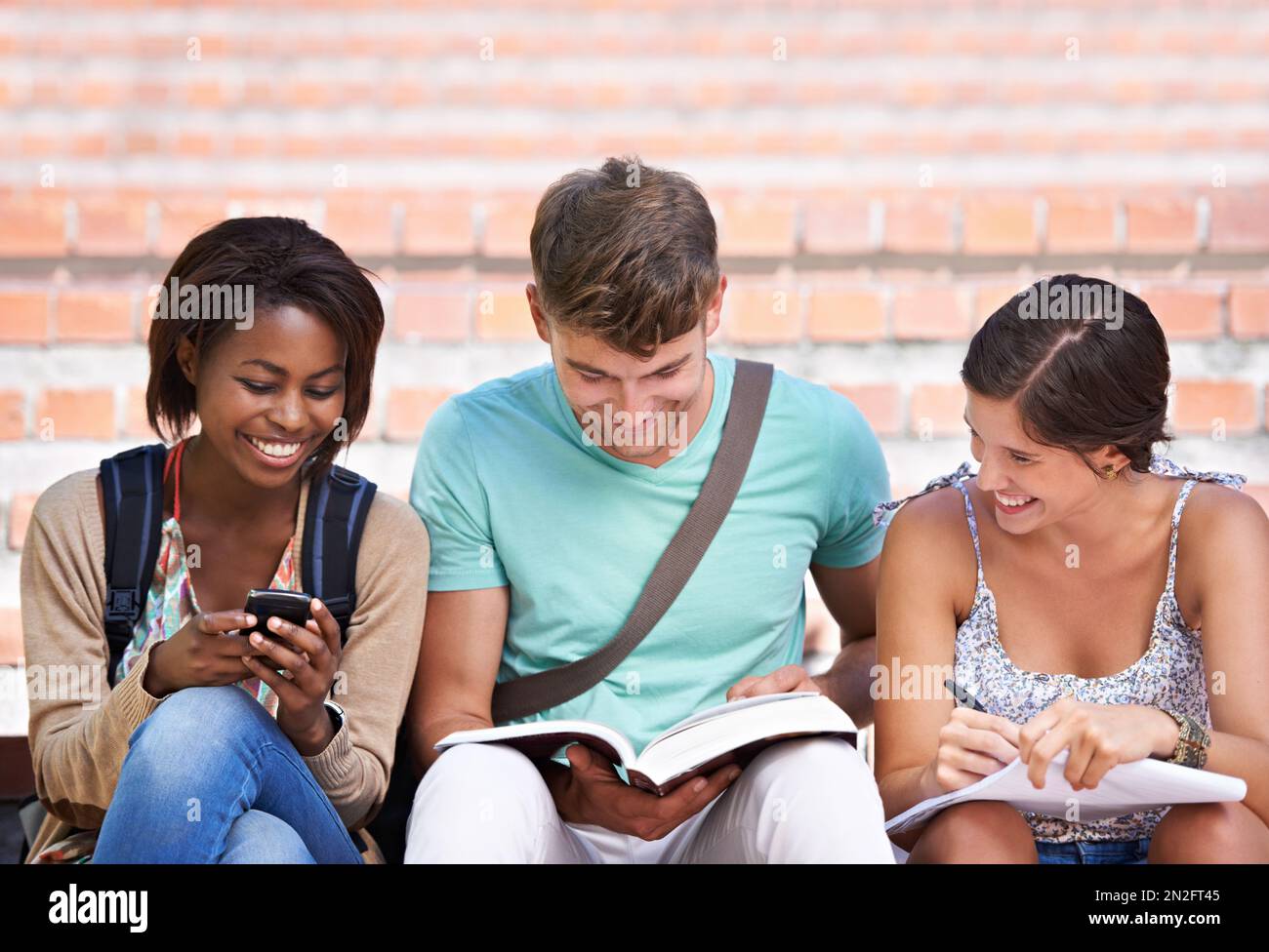 Last minute revision before the exam. students going over their study ...