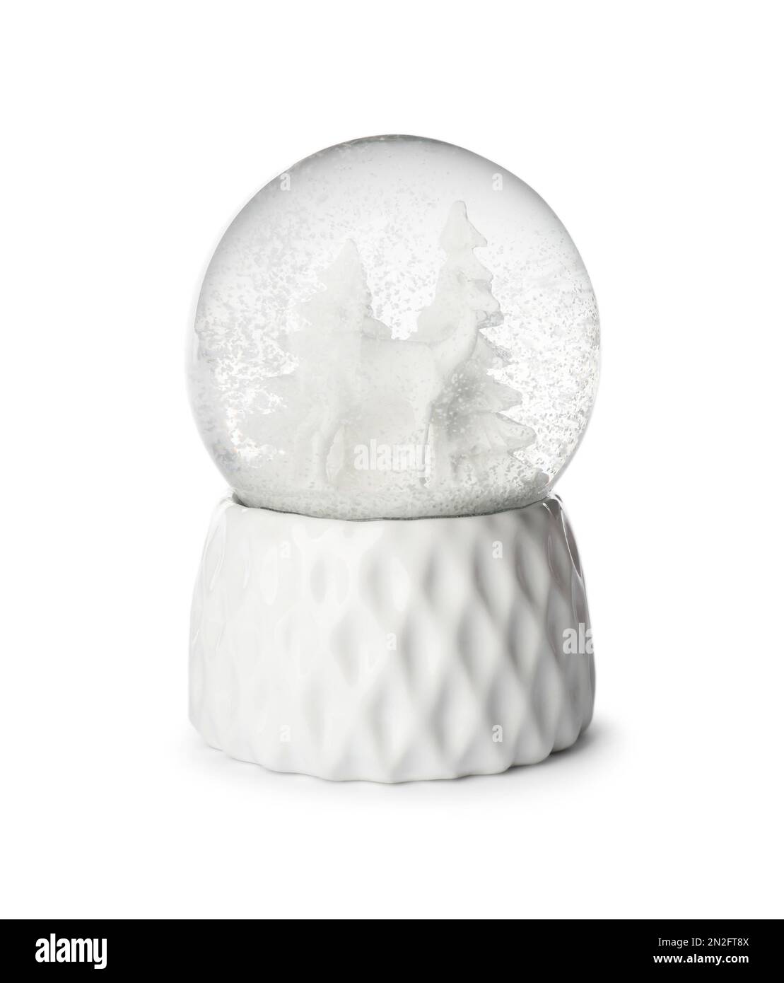 Beautiful snow globe with deer and tree isolated on white Stock Photo ...