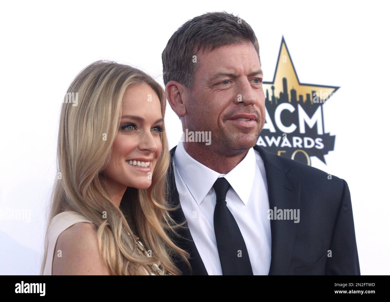Troy Aikman, right, and Tracy Ripsin arrive at the 50th annual Academy ...