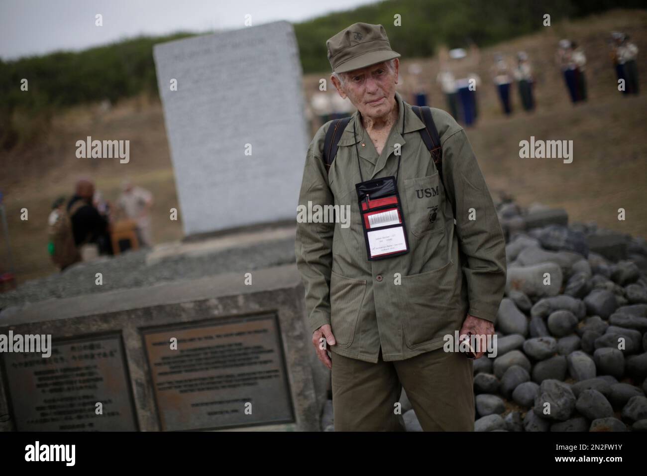 In this March 21, 2015 photo, former U.S. Marine Pfc. James Skinner stands near at a cenotaph at ...