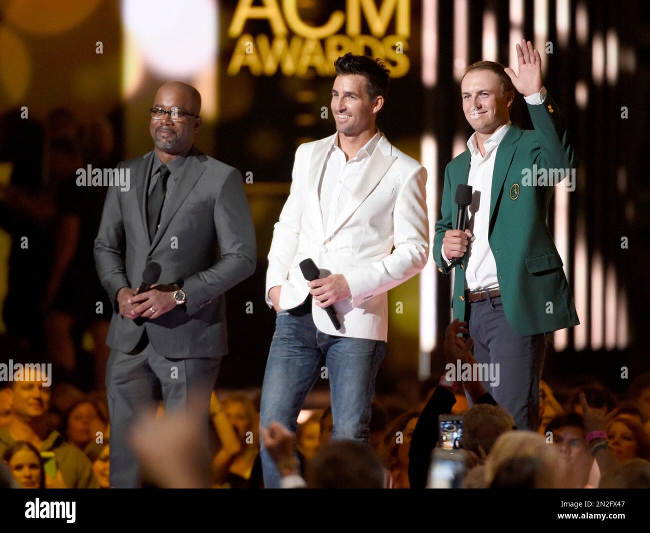 Darius Rucker, from left, Jake Owen and Jordan Spieth speak at the 50th ...