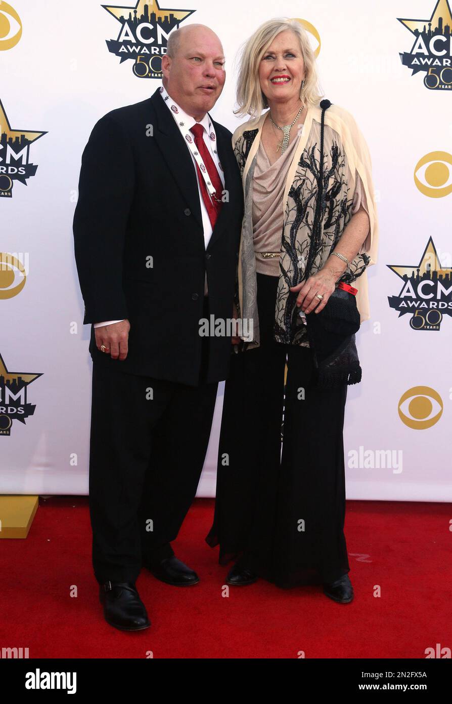 Jeff Steele, left, and Janie Fricke arrive at the 50th annual Academy ...