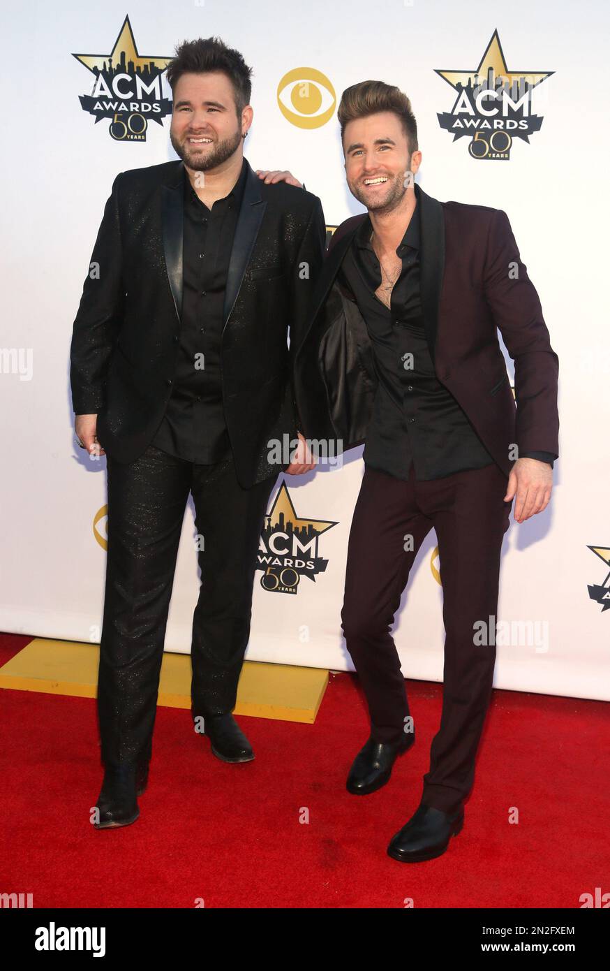 Zach Swon, left, and Colton Swon, of The Swon Brothers, arrive at the ...