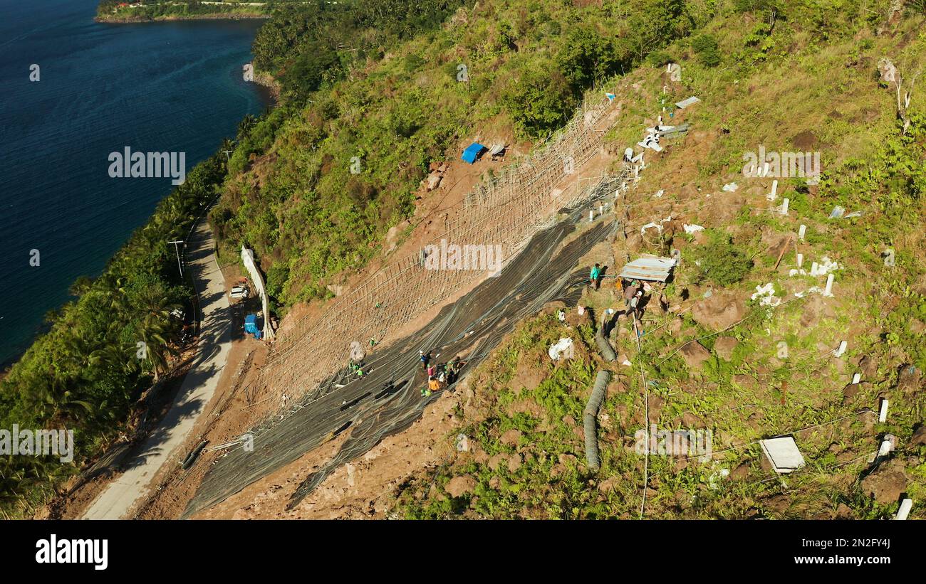 Protection of road from mountain slough, rockfall with metal ...