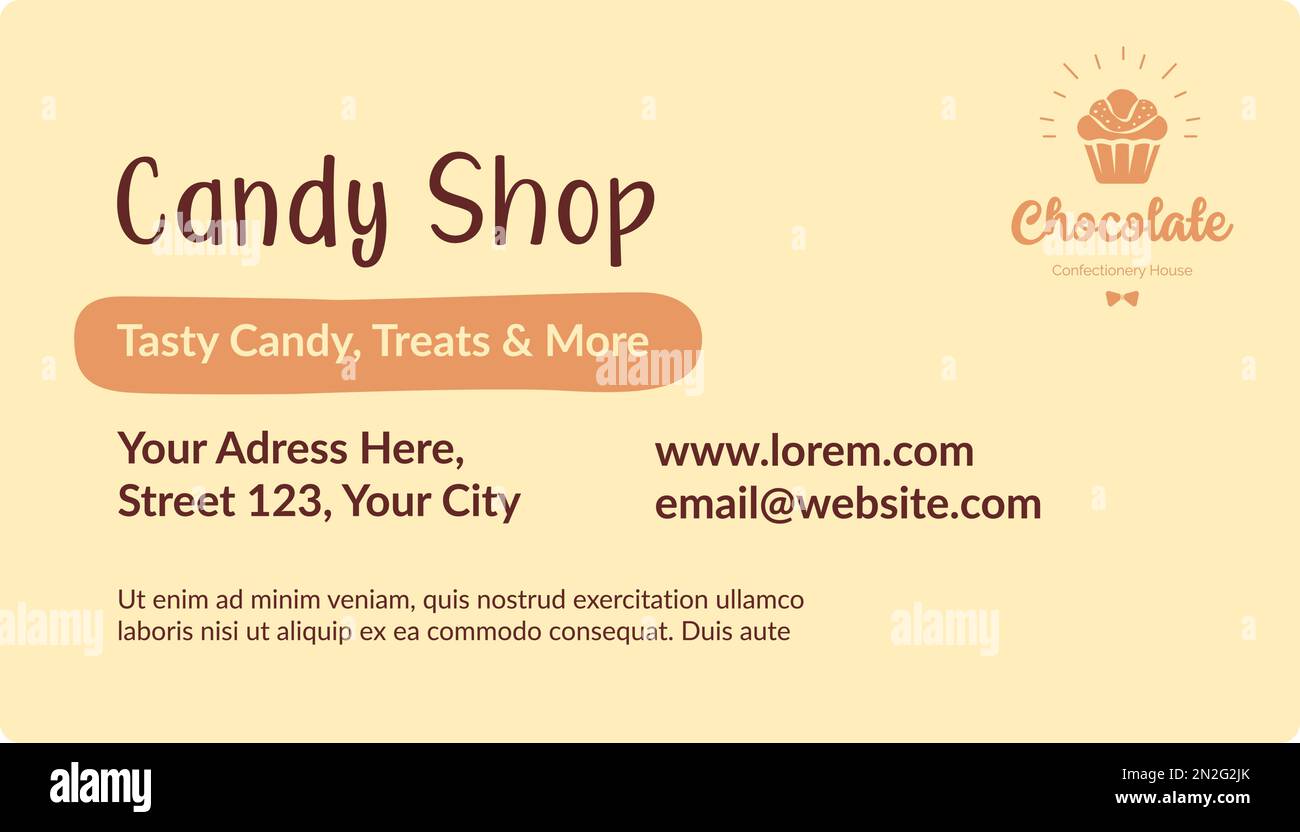 Candy shop, business card with contact information Stock Vector Image ...