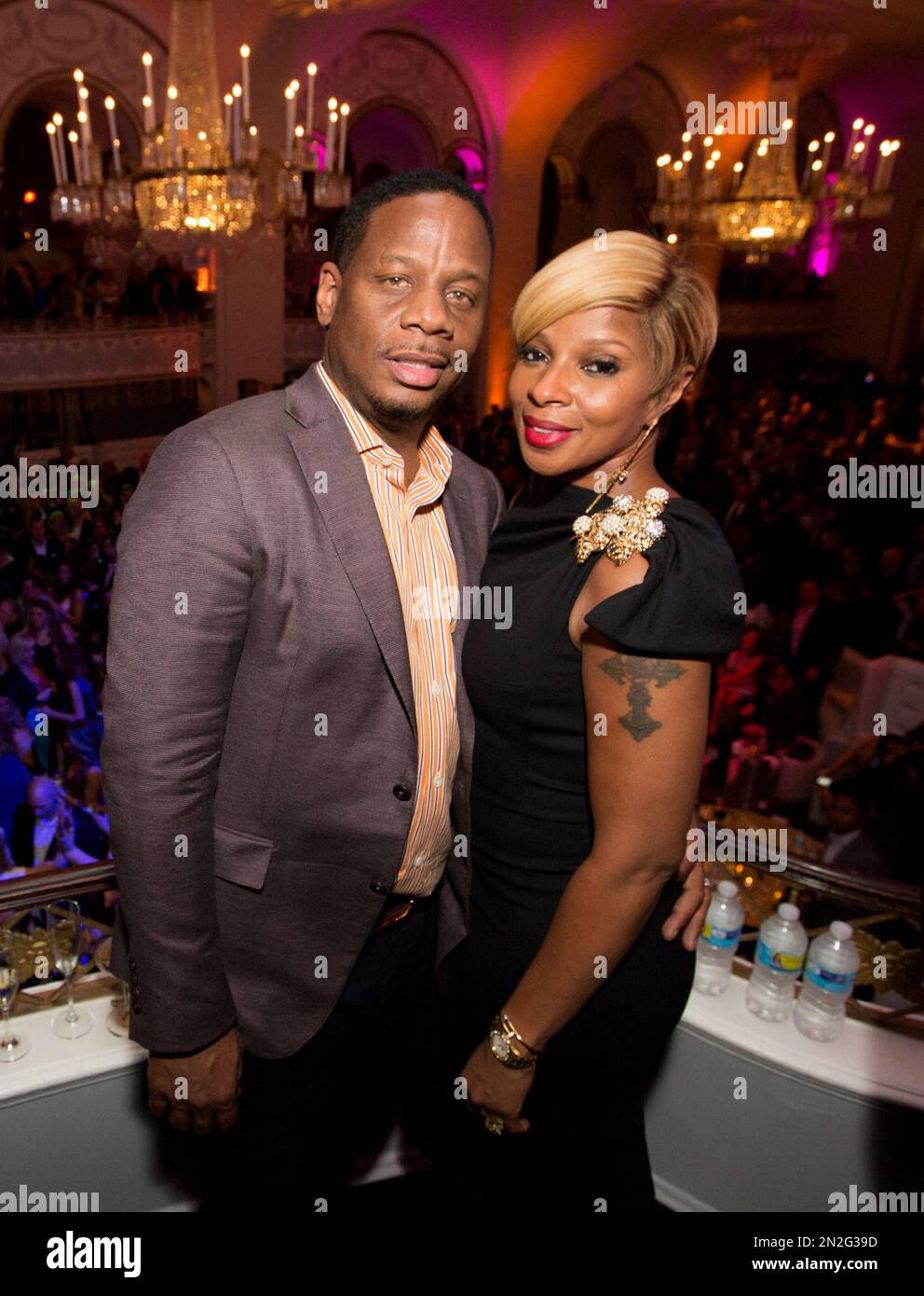 Kendu Isaacs and Mary J. Blige attend the STRIP by Strega Opening Party ...