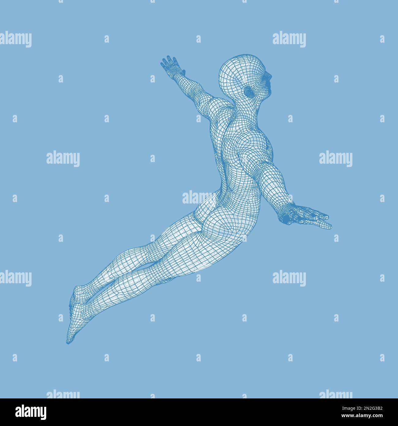 Silhouette of a Jumping Man. 3D Model of Man. Geometric Design ...