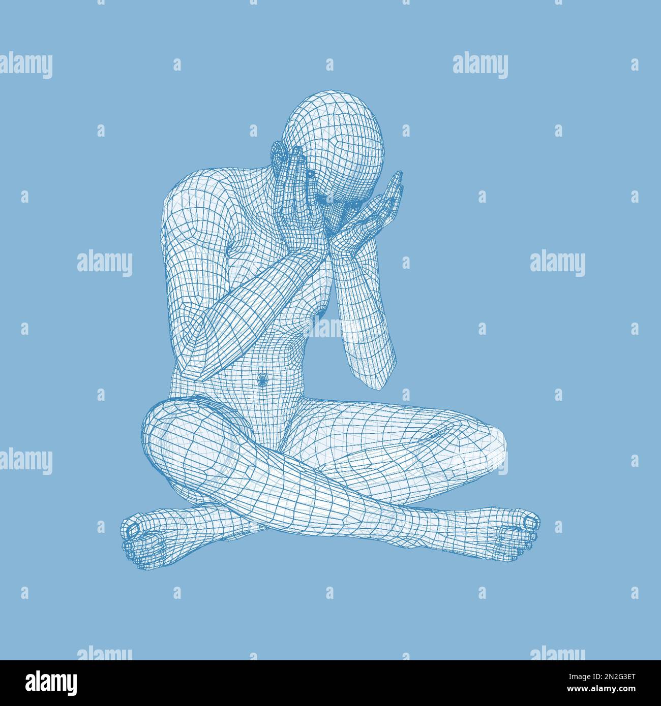 Miserable Depressed Man Sitting and Thinking. Man in a Thinker Pose. 3D ...
