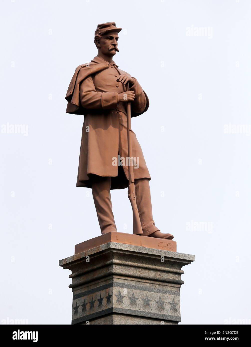 In this Monday, April 6, 2015 photo, a Civil War statue is on display ...