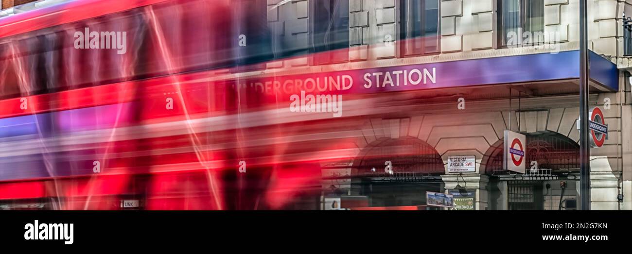 LONDON - SEPTEMBER 27, 2018: Panorama of London red bus with motion ...
