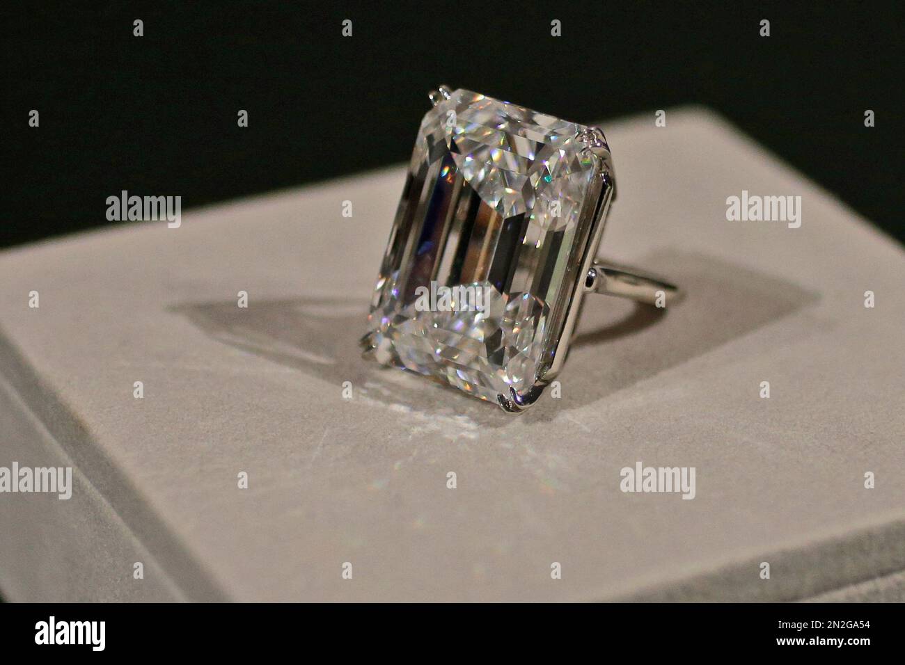 A 100-carat emerald-cut diamond is on display at Sotheby's, Friday ...