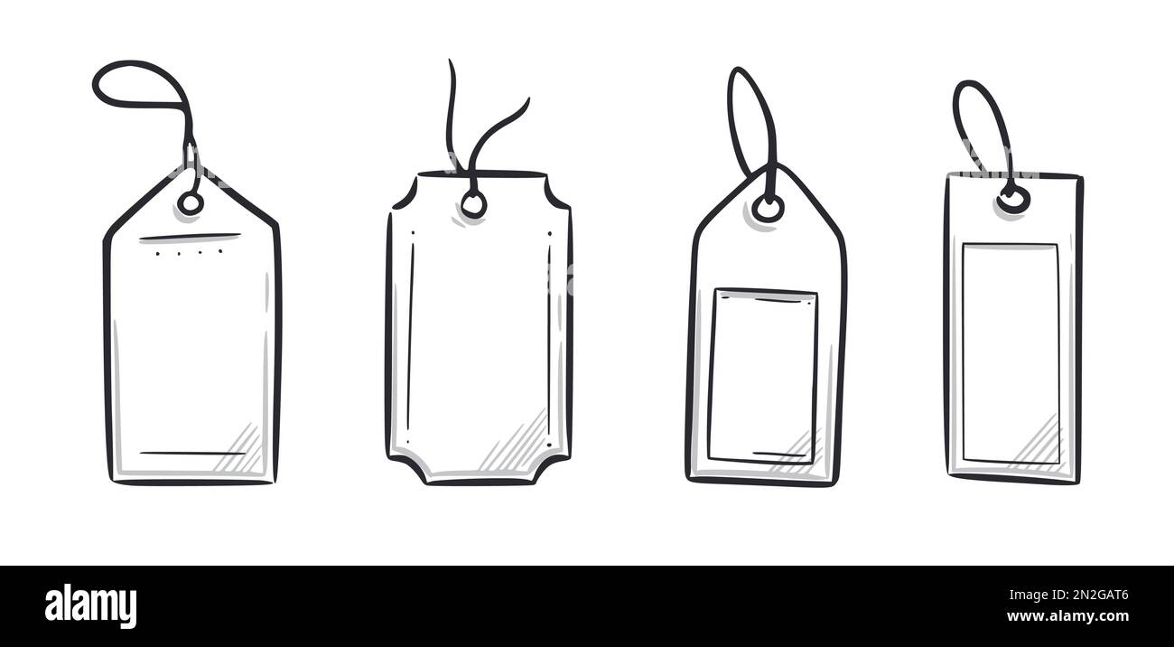 Price tag, gift label doodle element set. Price tag ribbon, discount ...