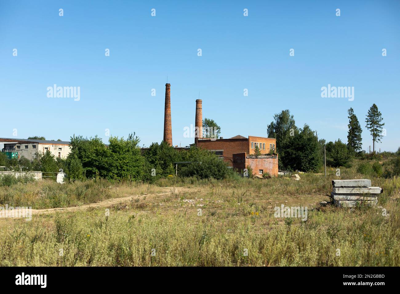 Pipe plant. Brick factory in countryside. Industrial zone outside city ...