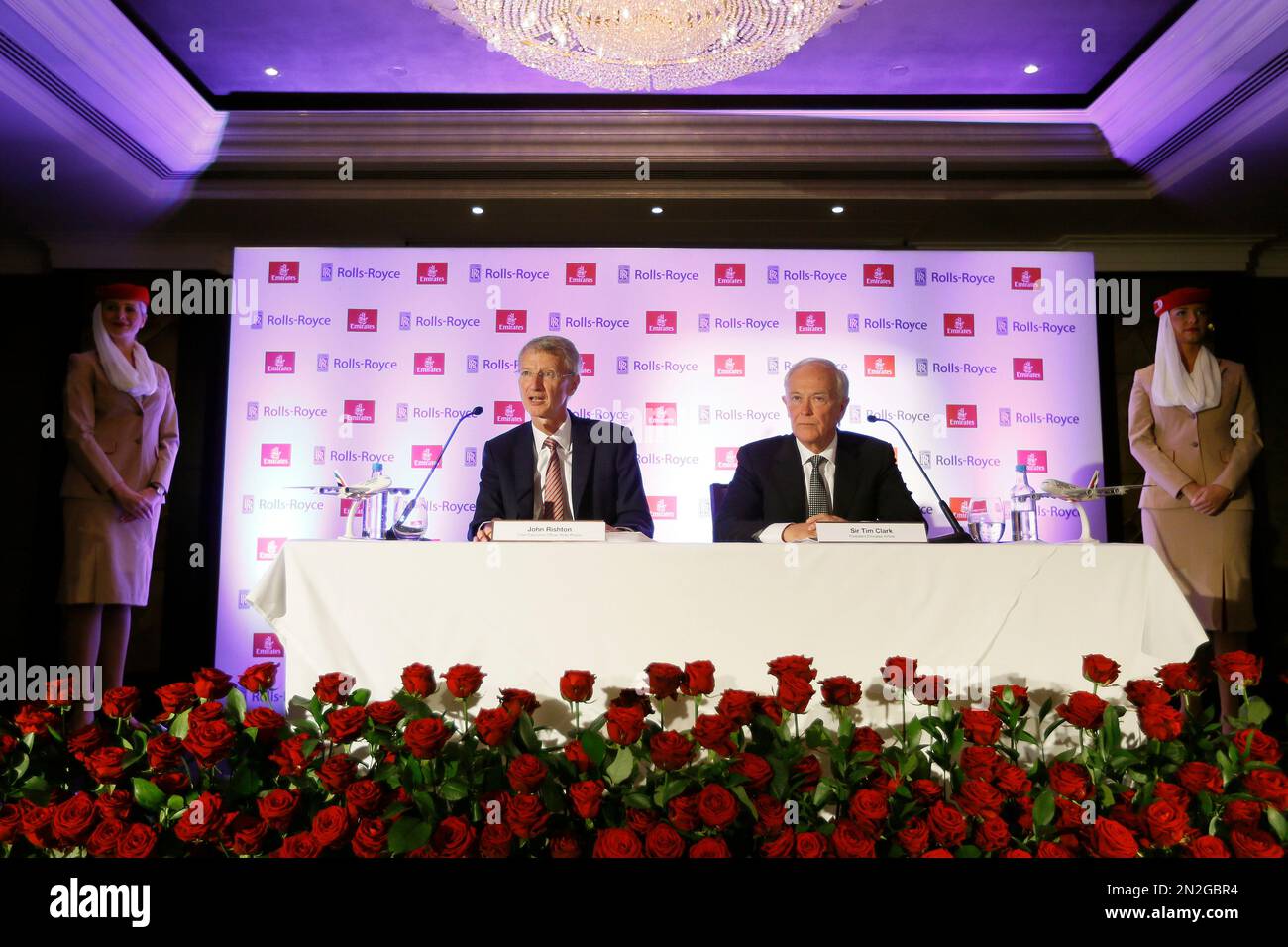 Sir Tim Clark, President of Emirates Airline, right, and John Rishton ...