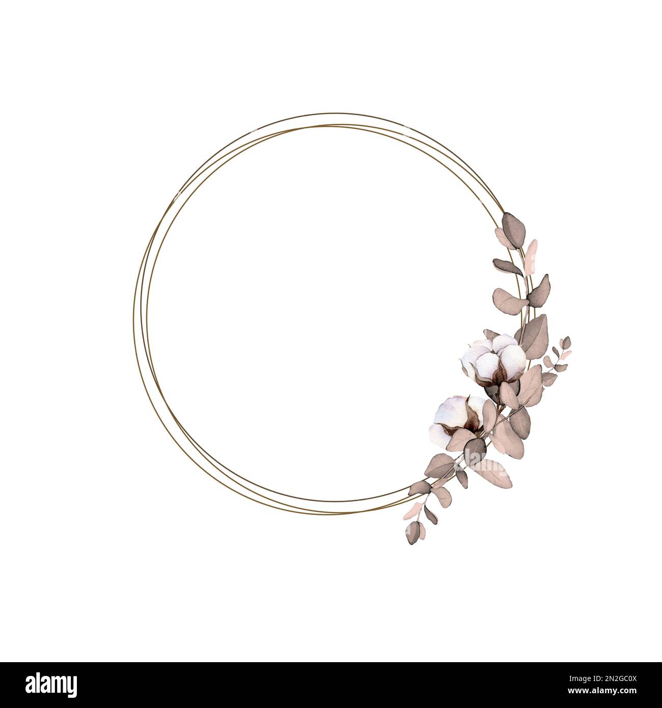 Watercolor boho floral wreath. Bohemian natural frame: cotton flowers ...