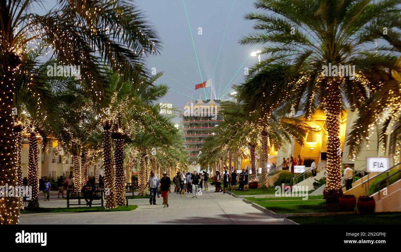 A view of the paddock at sunset ahead the Bahrain Formula One Grand ...