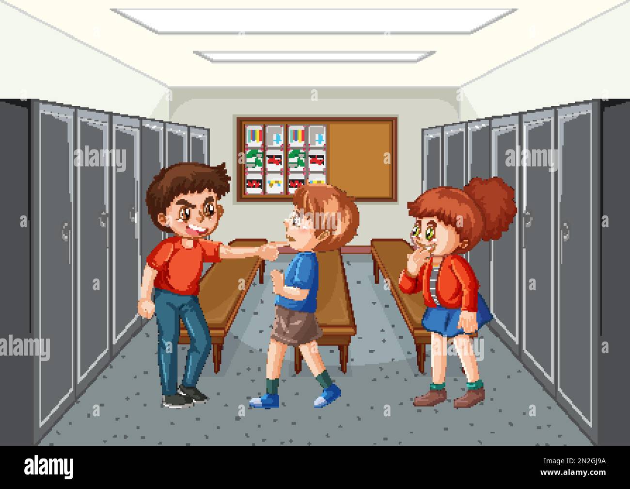 School bullying with student cartoon characters illustration Stock ...