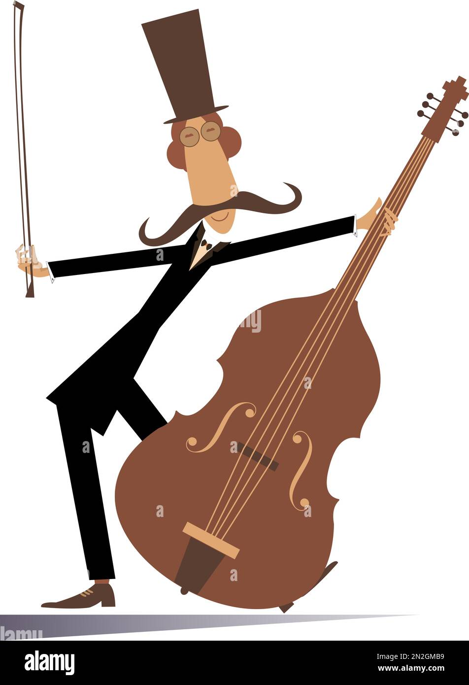 Cartoon long mustache cellist isolated illustration. Smiling mustache ...