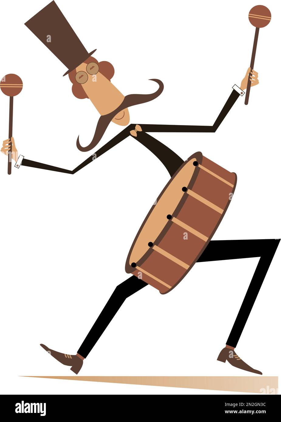Funny mustache drummer isolated illustration. Mustache man in the top ...
