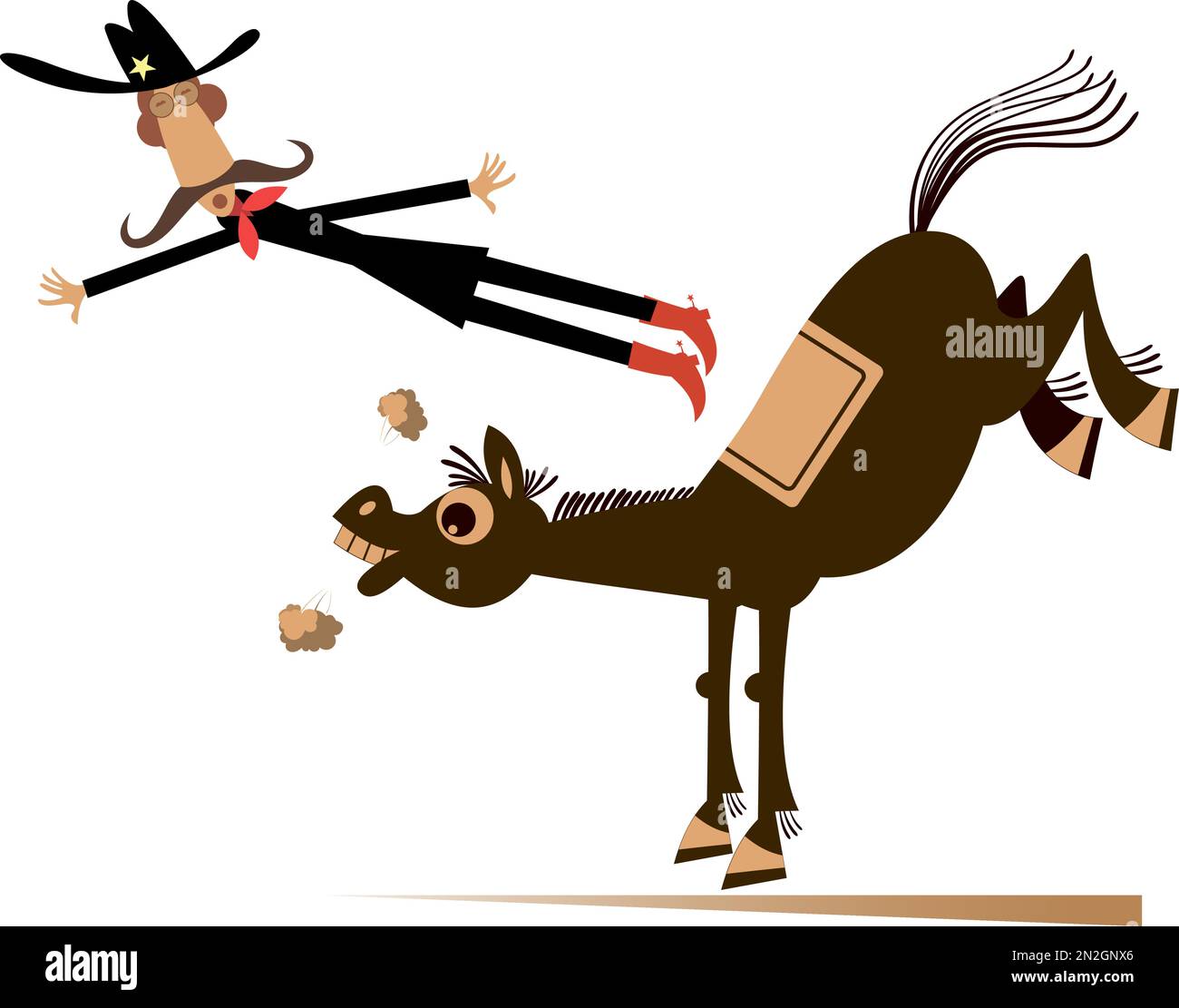 Cartoon rider falls from the horse isolated illustration. Funny long ...